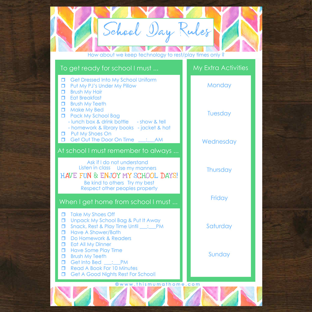 Z - Printables 1 SCHOOL DAY RULES - (VIP $0.00) – The Happy Nest by ...